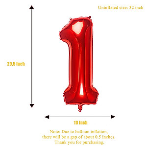 32 Inch Red Number 1 Balloons Foil Ballon Digital Birthday Party Decoration Supplies (Red Number 1 Balloon)