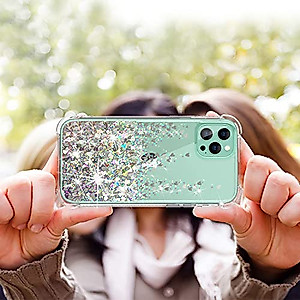 SunStory for iPhone 14 Pro Max Case Clear Glitter with Tempered Glass Screen Protector [2 Packs] Moving Shiny Quicksand Glitter and PC+TPU Phone Case for iPhone 14 Pro Max (6.7inch) (Silver)