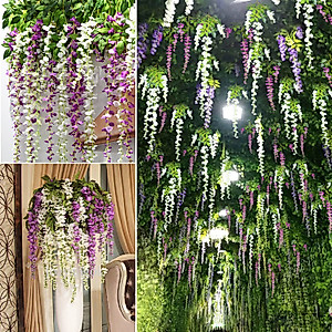 DearHouse 12Pack 3.6 Feet/Piece Artificial Wisteria Vine Garland Hanging Wisteria Garland Silk Flowers String for Home Party Garden Wedding Decor (White)