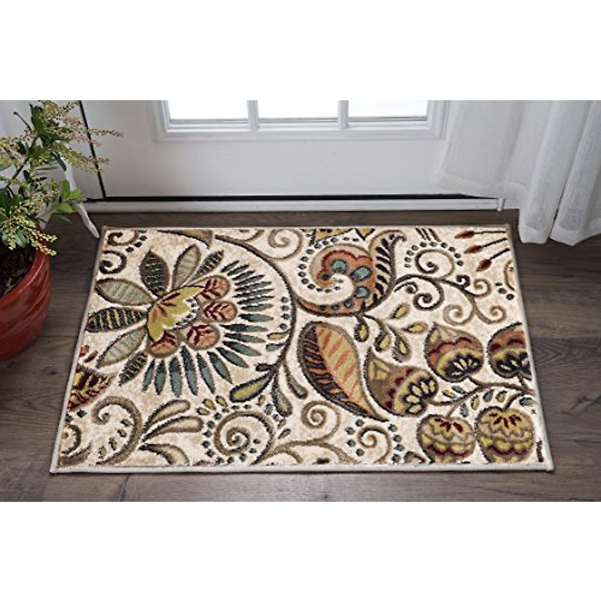 Giselle Transitional Floral Ivory Scatter Mat Rug, 2' x 3'