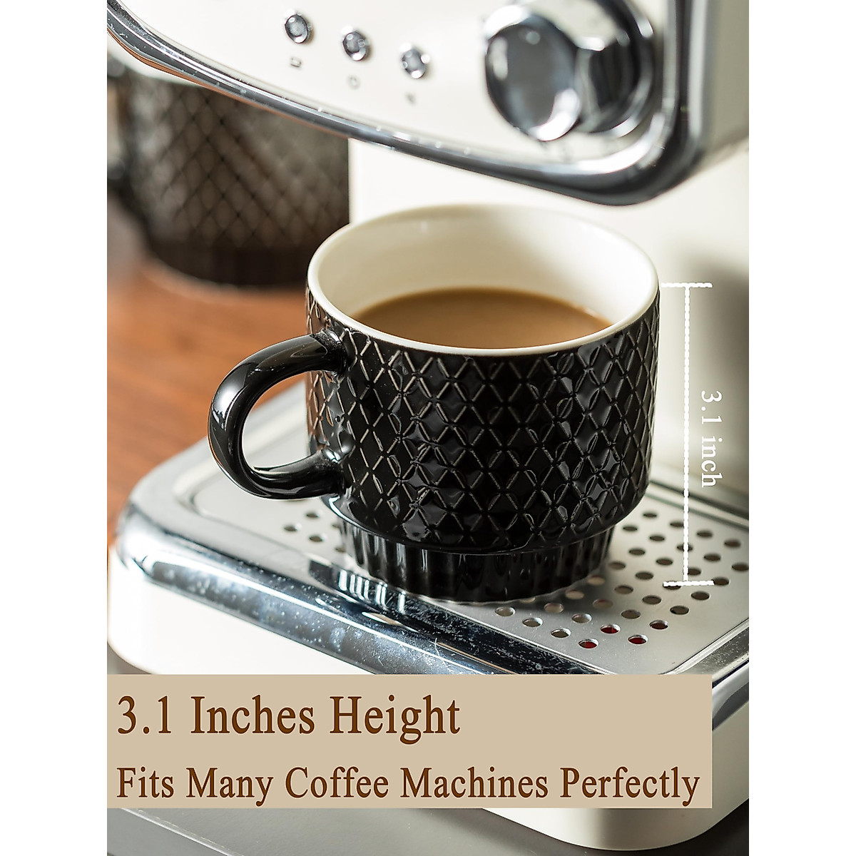 Gomakren Coffee Mugs Set of 4, 13 Ounce Stackable Coffee Mug Set with Stand, Stoneware Coffee Cup with Spoon for Coffee, Milk, Tea, Cocoa, Black