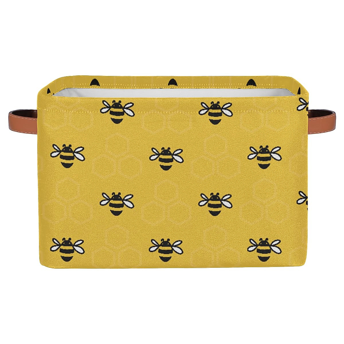 Storage Baskets with Handles, Bee Yellow Storage Cube Rectangular Fabric Collapsible Toy Storage Bin Organizer for Closet Shelf Laundry Nursery Kids Bedroom, 15x11x9.5 In,1 Pack