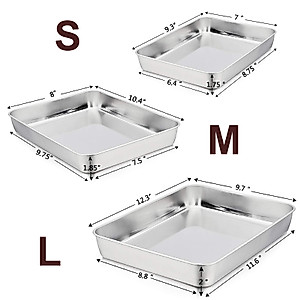 P&P CHEF Deep Baking Pan Set of 3 (12.3” & 10.4” & 9.3 Stainless Steel Baking Sheet Lasagna Rectangle Cake Pan for Oven Dishwasher Use, Non-Toxic & Heavy Duty & Easy Clean