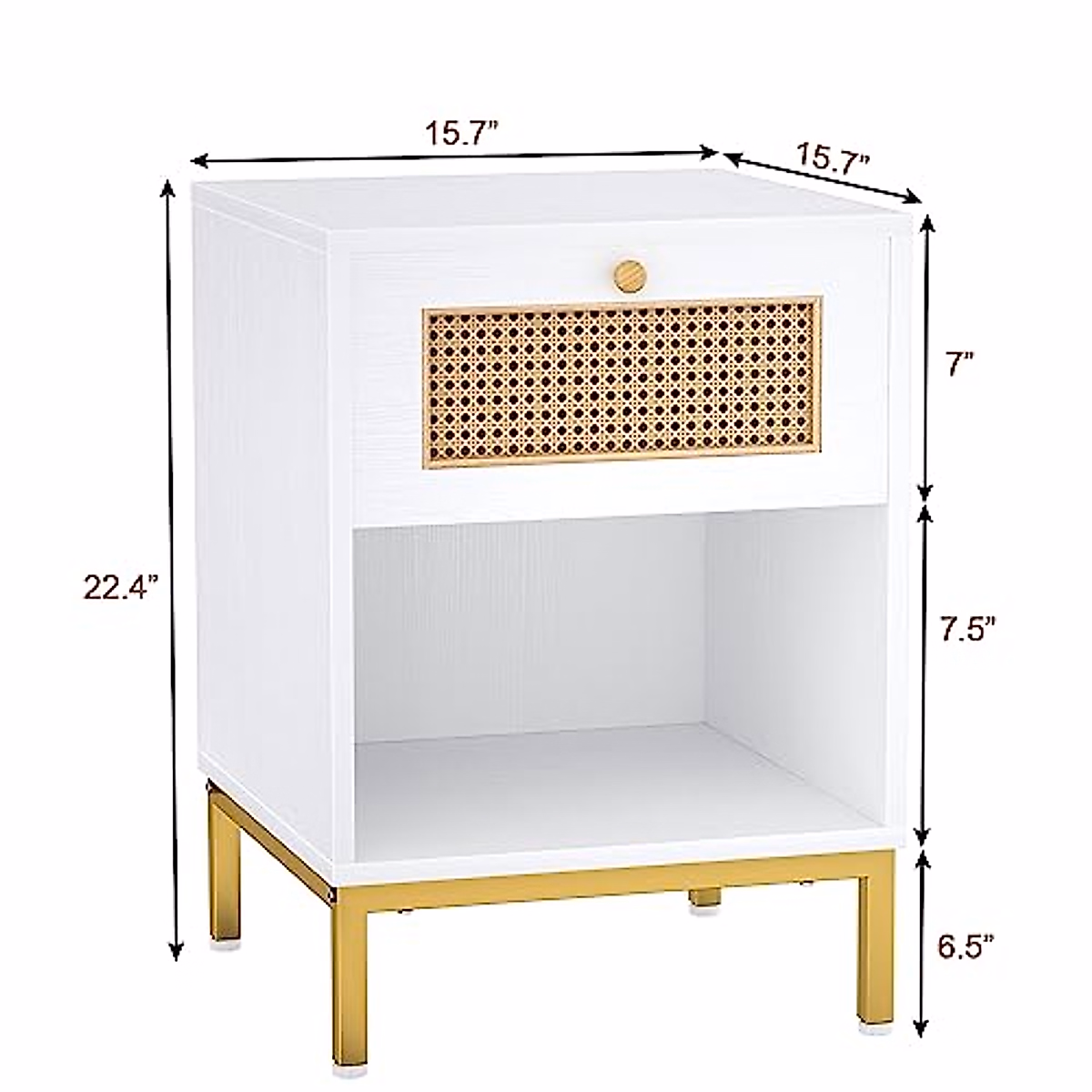 Ecoprsio Nightstands Set of 2 for Bedroom, Boho Bed Side Table with Storage Drawer, Mid-Century Modern Night Stand with Wood Finish and Rattan Drawer, End Table, Sofa Couch Side Table - White