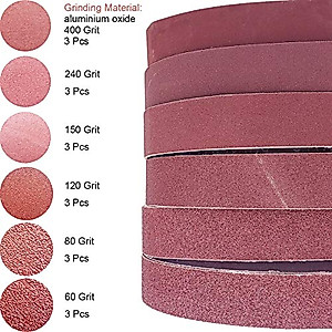 Sackorange 18 Pack 1-1/2 x 30 Inch Sanding Belts For Pipe Tube Polisher Sander- 3 Each of 60 80 120 150 240 400 Grit Aluminum Oxide Sander Belts (1-1/2" x 30")