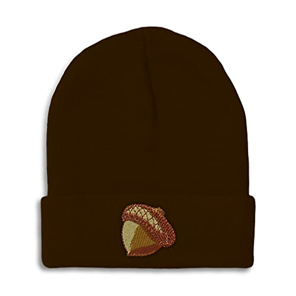 Beanies for Men Acorn Embroidery Flowers and Plants Winter Hats for Women Acrylic Skull Cap 1 Size Brown Design Only