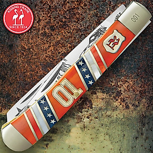KISSING CRANE General Lee Trapper Pocket Knife | Dukes of Hazard Collectible | 440 Stainless Steel Blades | Laser Etched | Closed Length 4"