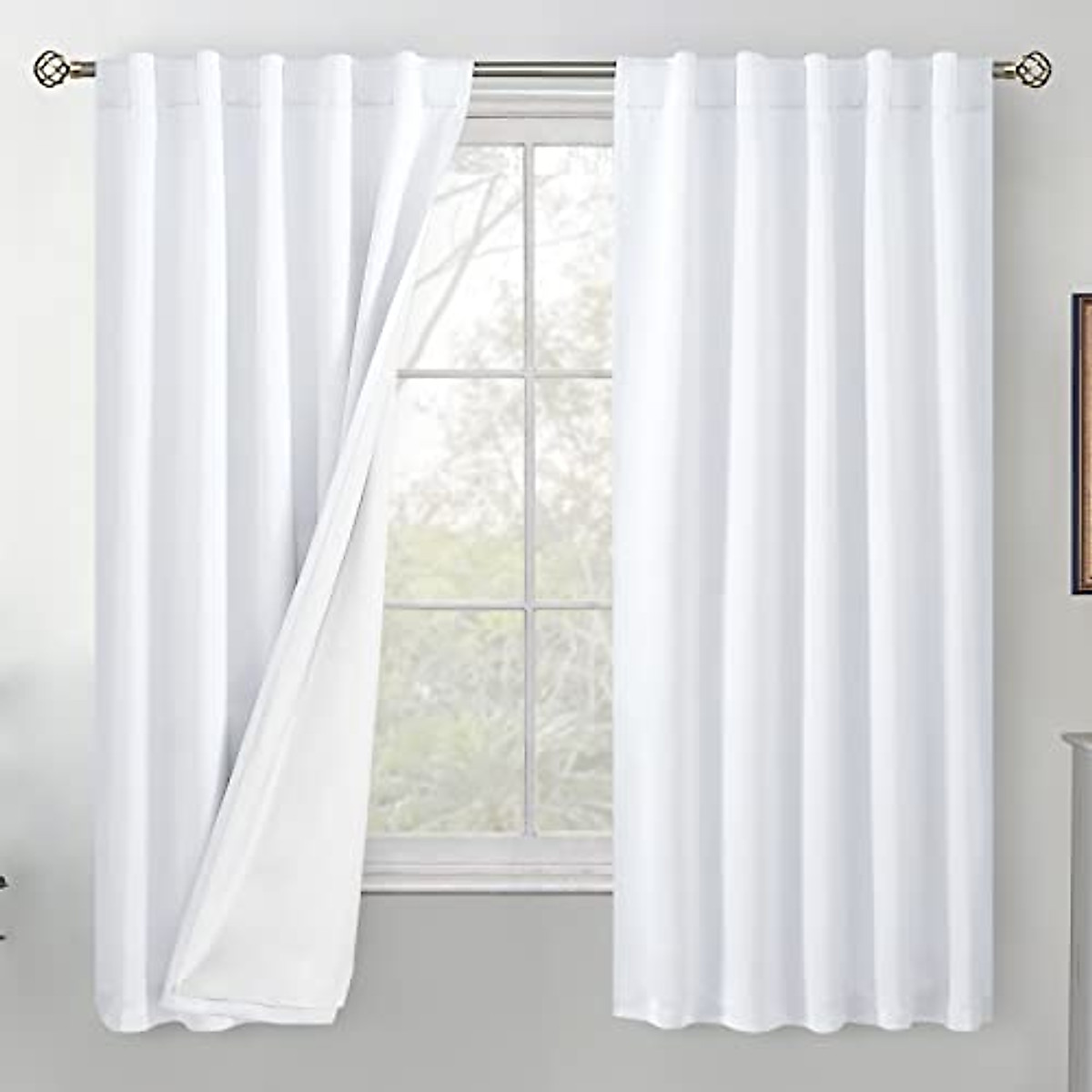 BGment White 100% Blackout Curtains for Bedroom, Double Layer Room Darkening Curtains Thermal Insulated Noise Reduced with White Liner, Rod Pocket and Back Tab Bedroom Curtains, 42 x 63 Inch, 2 Panels
