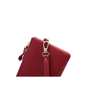 COKOK Wristlet Coin Purse-Women's Wristlet Clutch Slim Leather Wallet RFID Blocking Handbag(Wine Red)