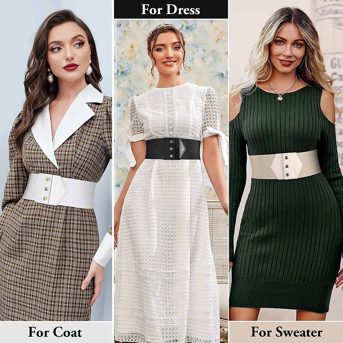 WHIPPY Women Wide Elastic Belts for Dress Snap-Button Stretch Corset Belt Ladies Stretchy Waistband Black Silver Buckle S