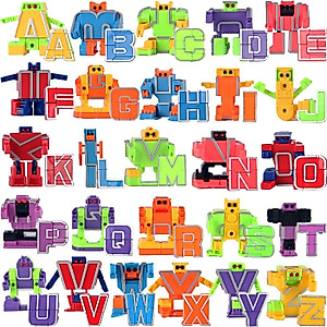 26 Pieces Alphabet Robot Toys for Kids Alpha-Bots Transformers ABC Letters Learning Toys, Toddlers Education Toy, Preschool Montessori Toy, Classroom Prizes Party Favors