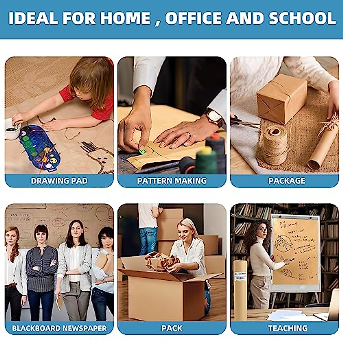 Wrapping Paper, Craft Paper, White Kraft Paper Roll 17.8"x 100ft for Gift Wrapping, Floor Covering, Bulletin Board, Arts Crafts, Bouquet Flower, Table Runner, Poster, Packing Paper for Moving Supplies (Brown)