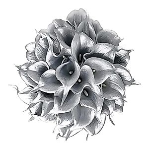 ZHMYENGMING Fake Flowers Latex PU Calla Lilies Flowers Golden Silver Simulation Plant Bouquet Wedding Decor DIY 36cm Garden Arrangement Floral Ornaments (Color : Silver)