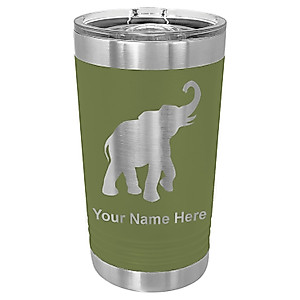 LaserGram 16oz Vacuum Insulated Pint Tumbler, Indian Elephant, Personalized Engraving Included (Camo Green)