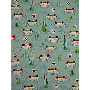 Fat Quarter (18 x 22) Frog Faces Lilly Pads Frogs HOP to IT Light Blue Digital Cotton Fabric FQ