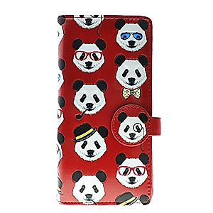 Shag Wear Panda Repeat Large Animal Wallet for Women Vegan Faux Leather Red 7"