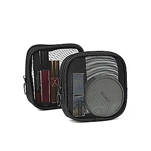 Patu Mesh Travel Toiletry Bag, Transparent Standing Pouch, Portable Shaving Washing Kits Organizer, Personal Care Trip Case, Pack of 2 (Size S), Black