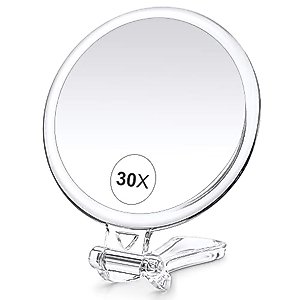 B Beauty Planet Magnifying Mirror, 30X Hand Mirror with Handle for Travel Magnifying Mirror, Handheld Magnifying Mirror with Double Side 30X/1X Magnification, 30X Handheld Mirror for Eyes Makeup 5 in