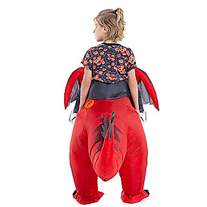 HSCTEK Inflatable Dragon Costume Kids Boys Girls, Inflatable Blow Up Costume Riding Dragon Costume Child, Inflatable Ride On Dragon Halloween Rider Costume Children, Red