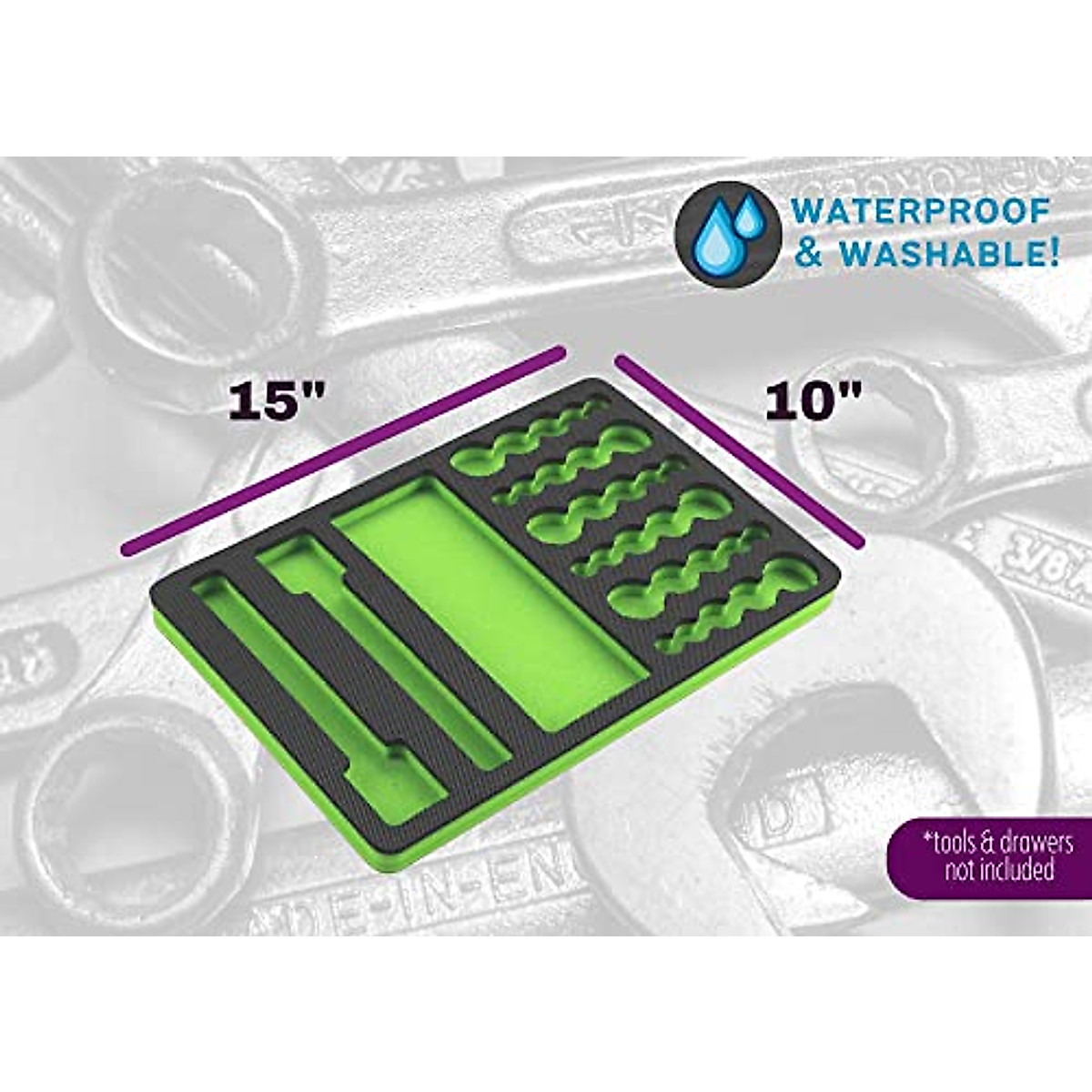 Polar Whale Tool Drawer Organizer Socket Holder Insert Green and Black Durable Foam Strong Tray 15 x 10 Inches Holds 30 Sockets and More Fits Craftsman Husky Kobalt Milwaukee and Many Others