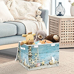 Kigai Brilliant Starfish Beach Storage Basket with Lid Collapsible Storage Bin Fabric Box Closet Organizer for Home Bedroom Office 1 Pack