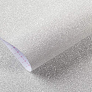 Livelynine 15.8x394 Silver Glitter Wallpaper Peel and Stick Decorative Contact Paper for Dresser Counters Tabletop Desk Crafts Walls Self Adhesive Silver Wall Decor Waterproof Glitter Vinyl Wrap