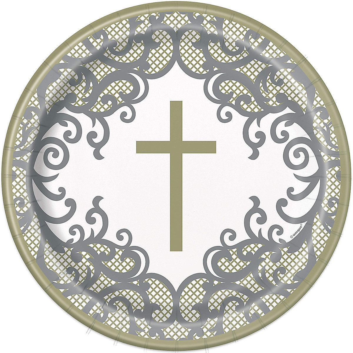 Fancy Gold Cross Round Dinner Paper Plates - 9" (Pack of 8) - Elegant & Disposable Party Essential for Religious Events and Any Occasions