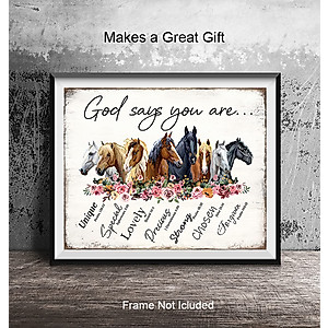 Christianity Religion Horse Wall Art 11x14 - Inspiration spiritual Scripture Boho-chic Farmhouse Poster - God Says You Are Girl Bedroom Decor - Shabby chic decoration - Country Western Gift for Woman