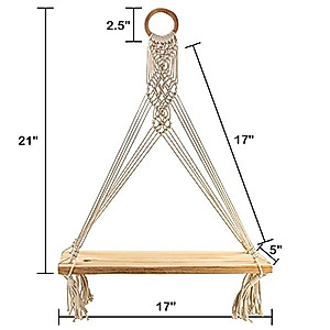 Macrame Wall Hanging Shelf, Bohemian Indoor Wall Décor, Wood Hanging Macrame Floating Shelf, Handmade Woven Twisted Cotton Rope Plant Hanger