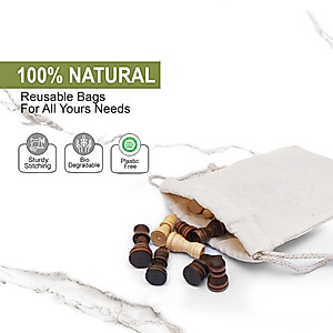 5 x 8 inches Reusable Eco Friendly Cotton Double Drawstring Muslin Bags Natural Color - 100 pieces Perfect for Loose Leaf, Gift Bags Small Size, Hangover Kit Bags, Soap Bag & Shoe Travel Bag