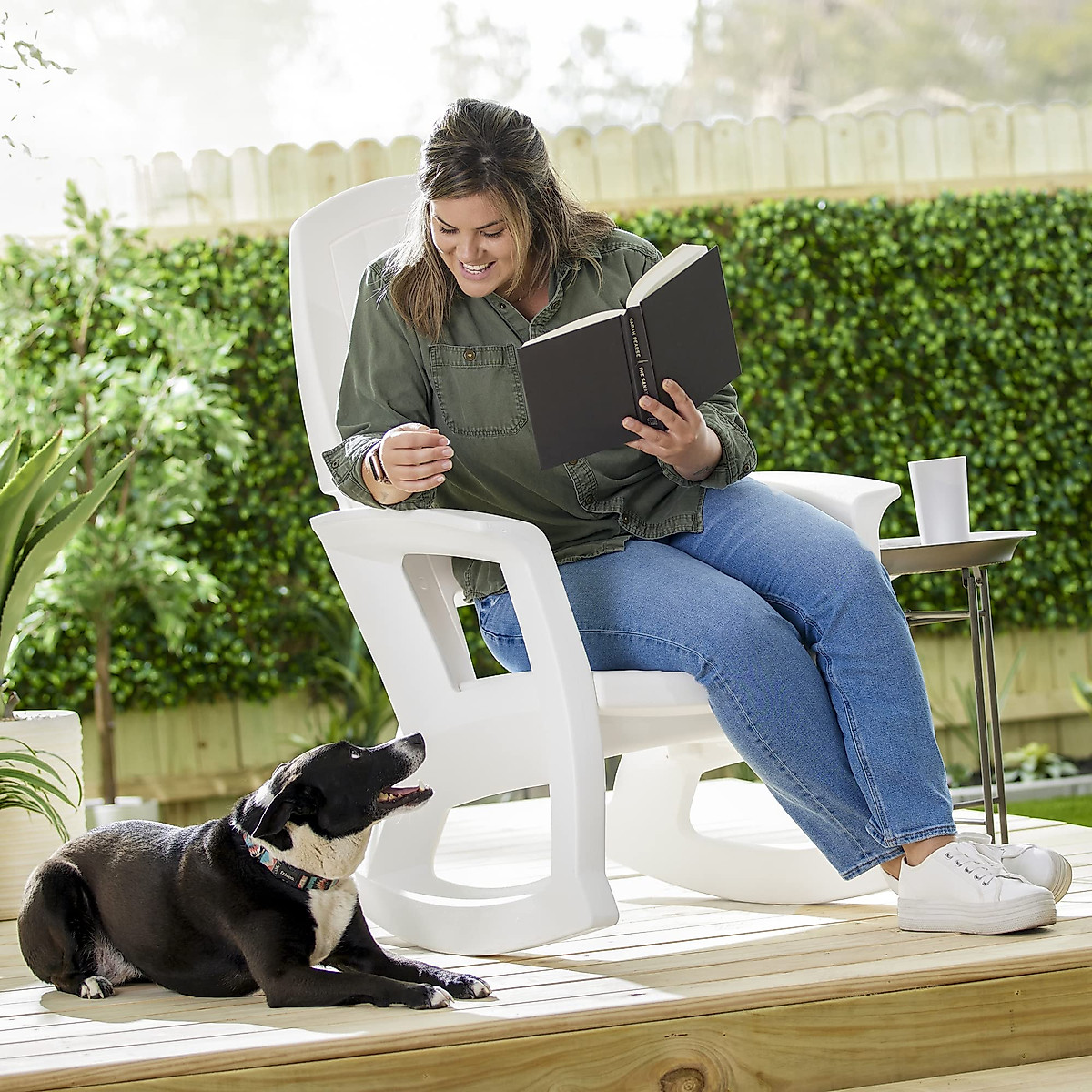 Semco Rockaway Heavy-Duty Outdoor Rocking Chair w/Low Maintenance All-Weather Porch Rocker & Easy Assembly for Deck and Patio, White (2 Pack)