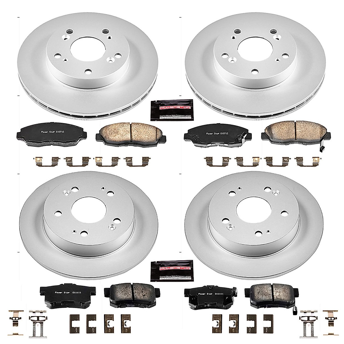 Power Stop CRK2385 Front and Rear Coated Brake Rotors and Ceramic Pads Brake Kit For 2006 2007 2008 Honda Civic EX | 2009 2010 2011 Honda Civic EX, EX-L