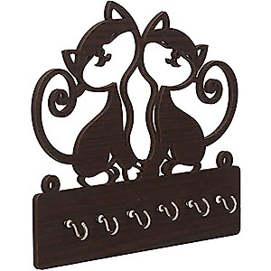 Cat Design Beautiful Key Holder for Wall Living Room Hanger Key Organizer Entryway Key Rack for Wall Décor, Living Room, Hall,Bedroom,Kitchen, and Office 6 Hooks_Brown 8 x 7 x 1.18 inches