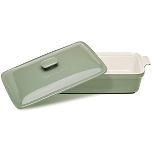 ROSSALLINI Stoneware Casserole Dish Bakeware Set with Lid, Covered Rectangular Dinnerware, Extra Large 4.23 Quart, 13 by 9 Inch, Verde Salvia [Sage Green]