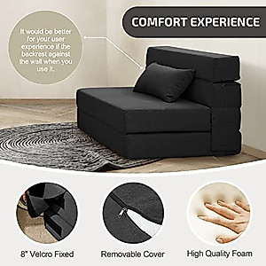 SUYOLS Folding Sofa Bed with Pillow - Convertible Chair Floor Couch & Sleeping Mattress - Foldable Memory Foam Sleeper for Living Room/Dorm/Guest Room/Home Office/Apartment/Upstairs Loft, Dark Grey