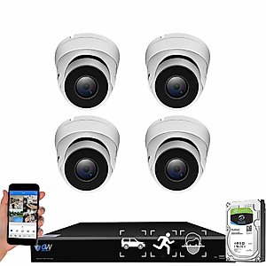 GW Security 8 Channel Smart AI PoE NVR Ultra-HD 4K (3840x2160) Security Camera System with 4 x 4K (8MP) 2160P Face Recognition/Human/Vehicle Detection Waterproof Surveillance IP Dome Camera
