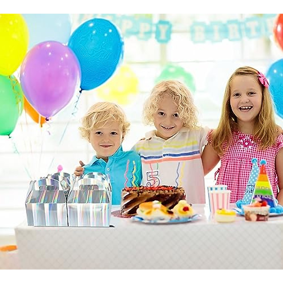 Rainbow 24pcs Gift Gable Treat Boxes Candy Goodie Bags Party Favor for Kids Birthday Supply Decoration