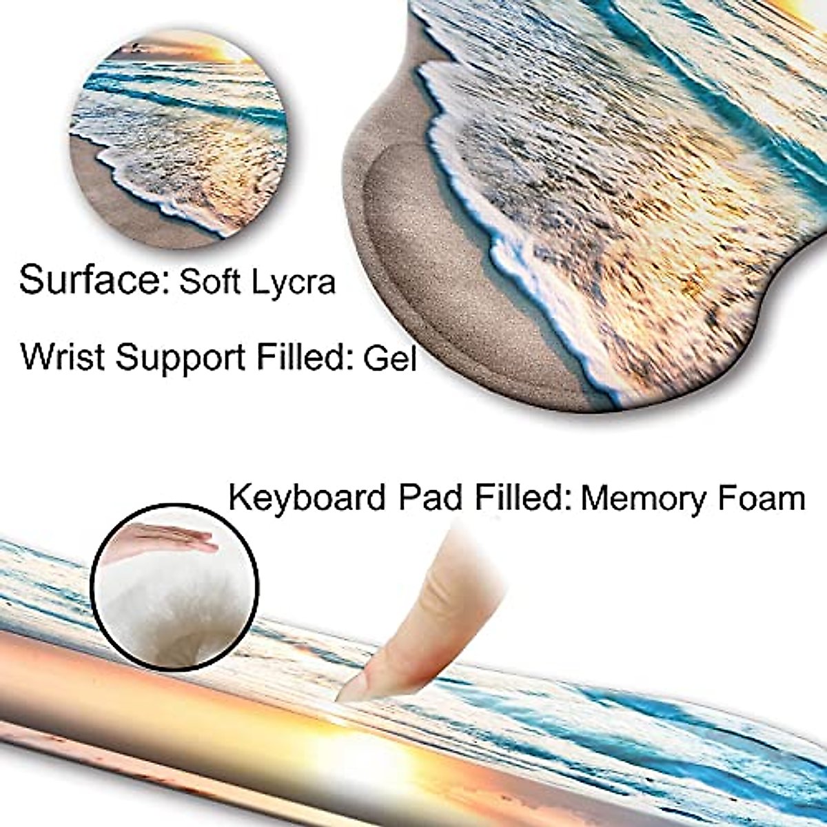 Mouse Pad and Keyboard Wrist Rest Support, with Non-Slip PU Base,Gel Mouse Pad with Coaster,Pain Relief for Gaming, Computer,Office -Beach
