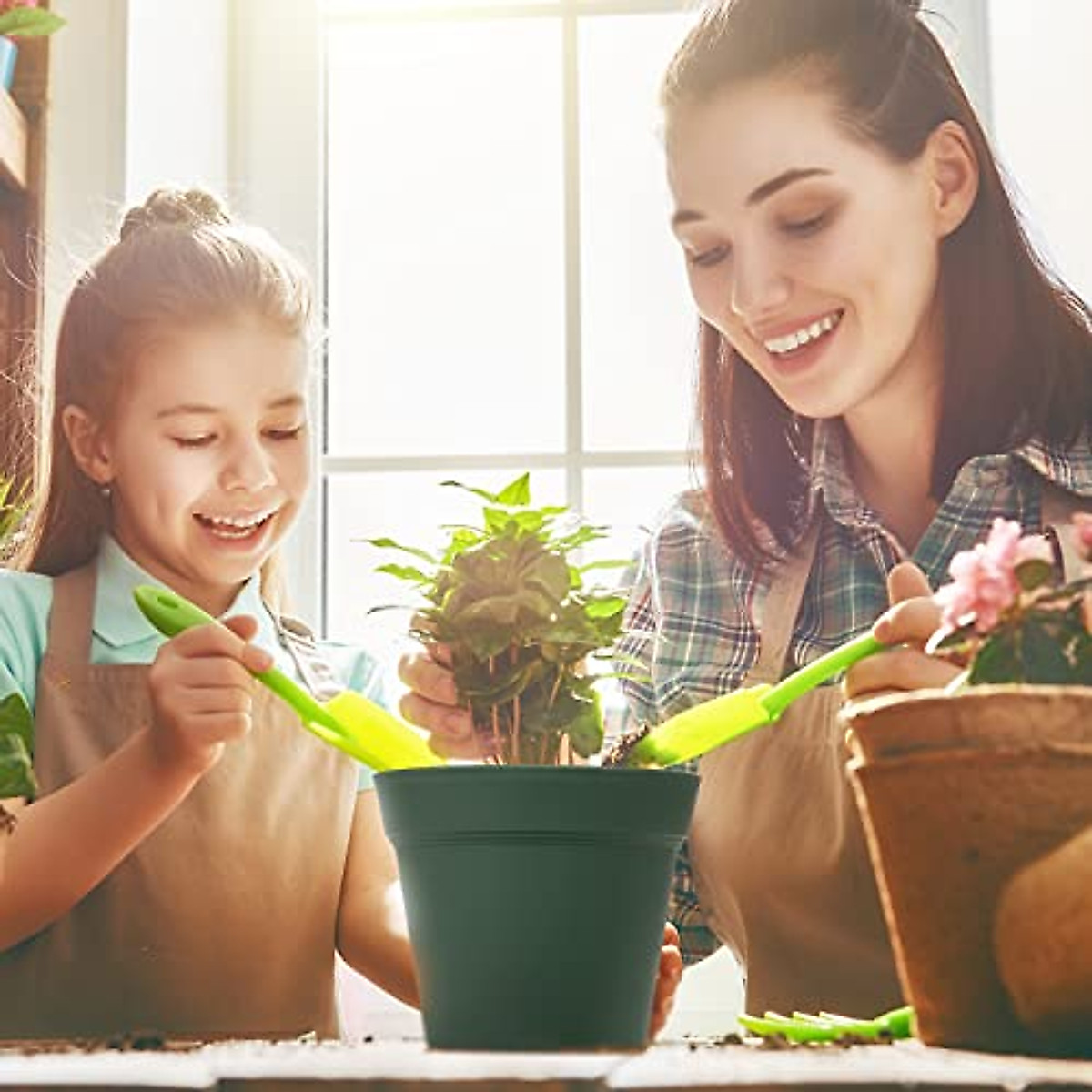 homenote Plant Pots,15 Pack 6 inch Flower Pots with Multiple Drainage Holes and Saucers,Plastic Planters for All Home Garden Flowers Succulents(Green)