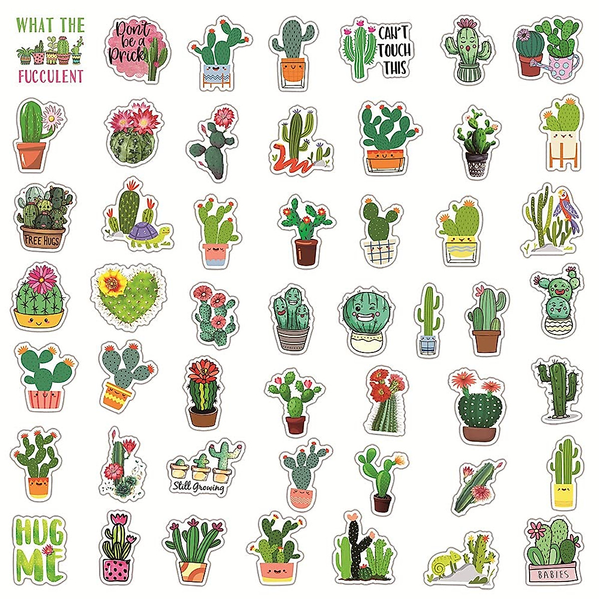 Yaroelrd Cactus Stickers 50 Sheets of Plant Vinyl Waterproof Suitable for Laptop Skateboard Kettle Mobile Phone Scrapbook Children Adolescents Adult Aesthetic, Green, 7 x 4.5 x 0.19 inches
