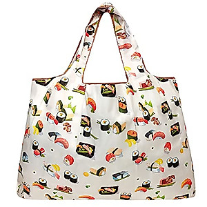 allydrew Large Foldable Tote Nylon Reusable Grocery Bag, Sushi