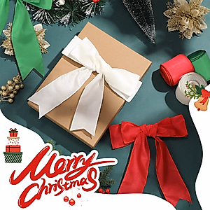 3 Rolls 30 Yards Christmas Polyester Satin Ribbon 2.5 Inches Double Face Wide Wired Satin Ribbon for Christmas Gift Wrapping Crafts Christmas Tree Ribbon Decorations Red Green and White