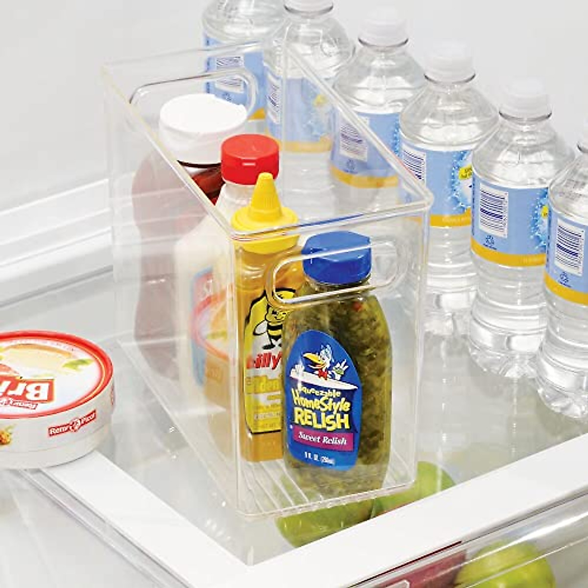 mDesign Plastic Tall Food Storage Organization Container Bin with Handles for Kitchen, Pantry, Cabinet, Fridge/Freezer, Countertop - Organizer for Snacks/Appliances, Ligne Collection, 4 Pack, Clear