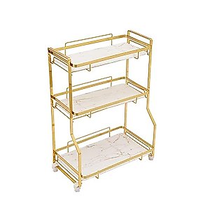 Bathroom Countertop Organizer, Gold Cosmetics Storage Display Rack Bathroom Counter Organizer for Skincare Makeup Perfume 3 Tier Vanity Tray Dresser Shelf White Marble Pattern Tray