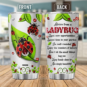 9SUNFLOWER Ladybugs Jewelry Style Coffee Tumbler Cute Birthday Gifts For Girls Women Animal Lovers Travel Mug With Lid Insulated Cup Inspirational Quotes Cold Drinking Vacuum Mugs
