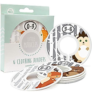 Baby Closet Size Dividers - Woodland Nursery Closet Dividers for Baby Clothes - Fox Deer Bear Hedgehog Beaver Nursery Decor - Baby Closet Dividers for Boy or Girl - [Woodland] [Grey/Gray]