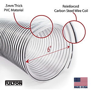 6" x 10' (6 inch diameter by 10 feet long) Ultra-Flex Clear Vue Heavy Duty PVC Dust, Debris and Fume Collection Hose - MADE IN USA!