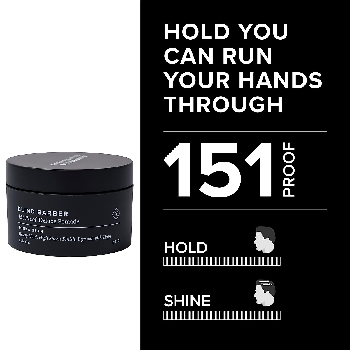 Blind Barber 151 Proof Premium Mens Pomade - Strong Hold Hair Pomade for Men - Water-Based High Shine Pomade for Hair Styling & Structure - Infused with Hops & Tonka Bean (2.5 Ounces)