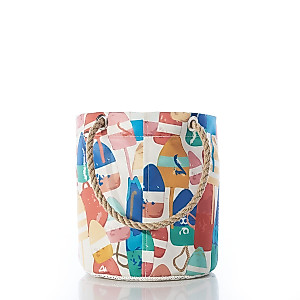 Sea Bags Recycled Sail Cloth Downeast Buoys Beachcomber Bucket Seashell Bag, Sail Cloth Organizer Bucket Inside Pockets and Mesh Bottom