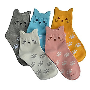 5 Pairs Women's Fun Socks Cute Cat Animals Funny Funky Novelty Cotton Gift (Cute Cat) Size: Free size 22.5-25.5cm Suitable for women US Size 5-8